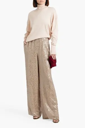 Brunello Cucinelli Sequined Silk-chiffon Wide-leg Pants