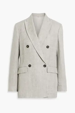 Brunello Cucinelli Double-breasted Linen-jacquard Blazer - Stone