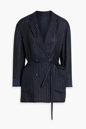 Brunello Cucinelli Metallic Pinstriped Cotton-blend Blazer