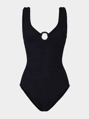 Hunza G Coverage Celine Swimsuit With Tonal Hoops - Black