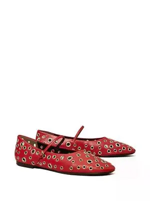 Tory Burch Eyelet Mary Jane Ballerina Flats - Red