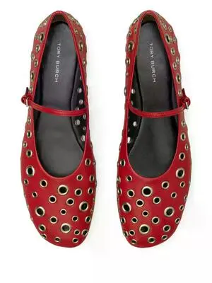 Tory Burch Eyelet Mary Jane Ballerina Flats - Red