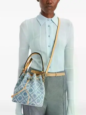 Tory Burch T Monogram Denim Bucket Bag - Blue