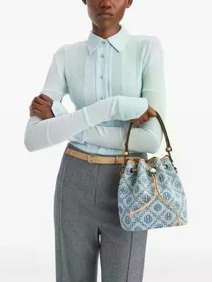 Tory Burch T Monogram Denim Bucket Bag - Blue