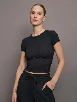 Carbon38 Cap Sleeve Ribbed Jersey Top