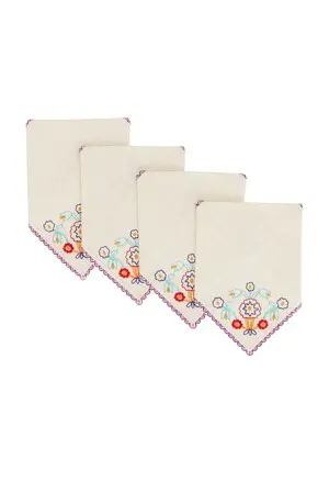 BODE Garden Party Cocktail Napkins In Cream - Ecru Multi