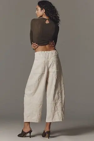 PILCRO Izzie Relaxed Jacquard Barrel Pants - Natural