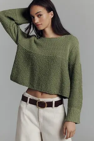 PILCRO Textured Boat-neck Pullover Sweater - Green