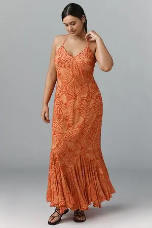 CONDITIONS APPLY Ellianna Ruffled Slip Maxi Dress - Orange Pattern