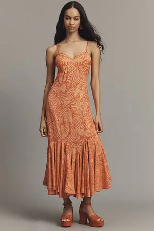 CONDITIONS APPLY Ellianna Ruffled Slip Maxi Dress - Orange Pattern