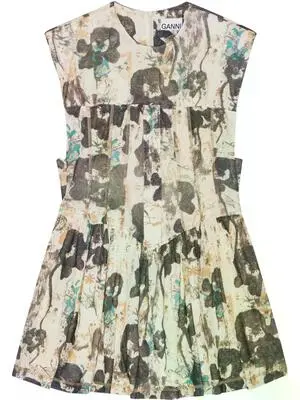 GANNI Floral-print Dress - Neutrals