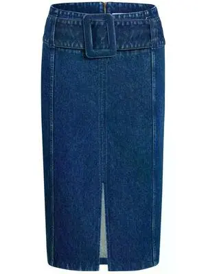 PATOU Belted Denim Midi Skirt - Blue