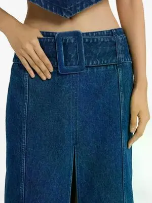 PATOU Belted Denim Midi Skirt - Blue