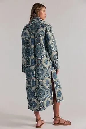 Free People We The Free Brick Lane Jacquard Maxi Shirt Jacket - Blue Combo