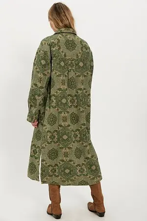 Free People We The Free Brick Lane Jacquard Maxi Shirt Jacket - Olive Combo