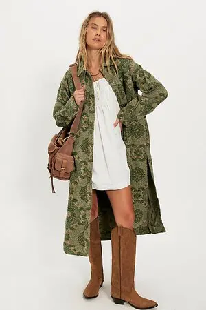 Free People Brick Lane Jacquard Shirt Jacket - Olive Combo