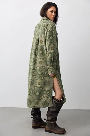 Free People Brick Lane Jacquard Shirt Jacket - Olive Combo