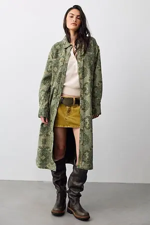 Free People Brick Lane Jacquard Shirt Jacket - Olive Combo