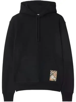 Burberry Cotton Check Label Hoodie - Black