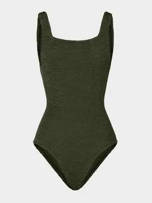 Hunza G Coverage Square Neck One Piece Swimsuit - Metallic Khaki