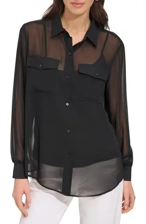 Dkny Chiffon Button-up Shirt - Black
