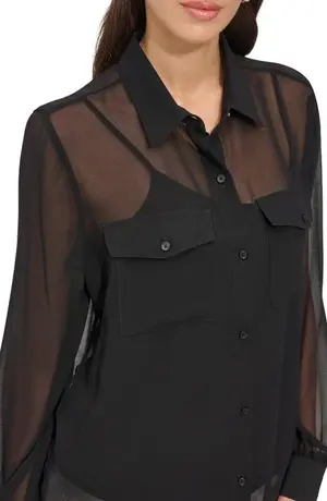 Dkny Chiffon Button-up Shirt - Black