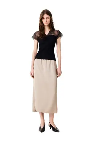Maje Jersey Top With Lace Trim