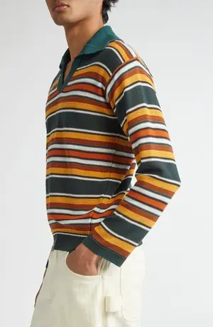 BODE Boxy Parakeet Stripe Long Sleeve Polo