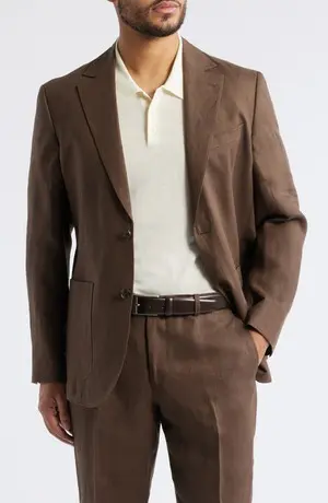 Nordstrom Henrik Trim Fit Solid Italian Linen Suit Separate Jacket Brown Cocoa