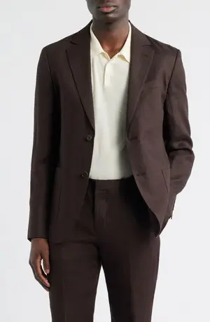 Nordstrom Henrik Trim Fit Solid Italian Linen Suit Separate Jacket - Dark Brown