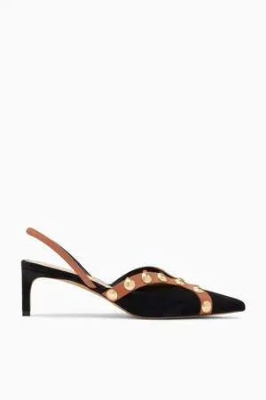 Ulla Johnson Vendome Studded Kitten Heel Slingbacks - Noir Mixte