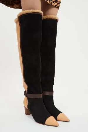 Ulla Johnson Kiki Patchwork Over-the-knee Boots - Almond Mixte