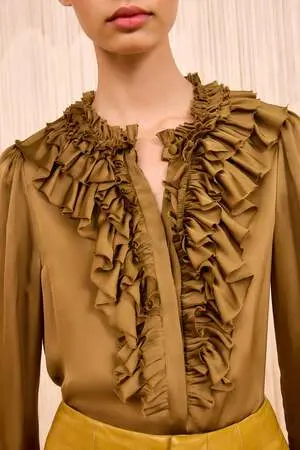 Ulla Johnson Rouen Silk Ruffle Blouse - Willow