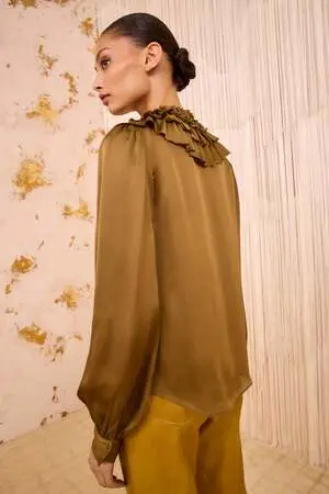 Ulla Johnson Rouen Silk Ruffle Blouse - Willow