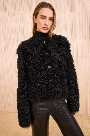Ulla Johnson Irina Short Shearling Coat - Noir