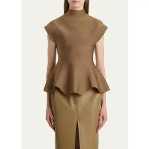 Khaite Andra Knit Peplum Top - Carob