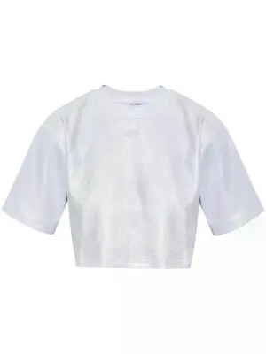 Off-White Logo-embroidered Cropped T-shirt - Silver