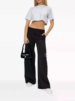 Off-White Logo-embroidered Cropped T-shirt - Silver