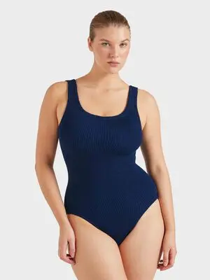 Hunza G Coverage Square Neck Swimsuit - Crinkle Navy