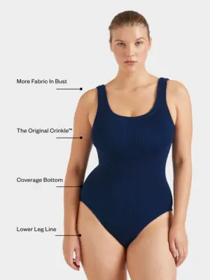 Hunza G Coverage Square Neck Swimsuit - Crinkle Navy