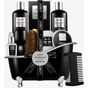 LOVERY Deluxe Sandalwood Self Care Grooming Beard Kit - Black / Silver