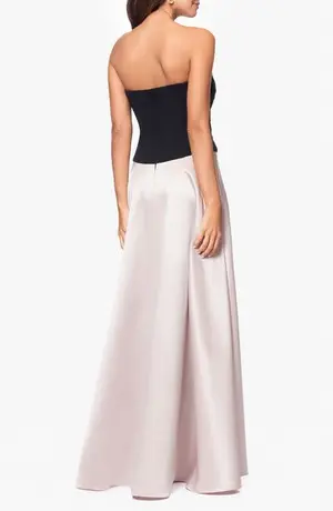 XSCAPE EVENINGS Mixed Media Strapless Ball Gown