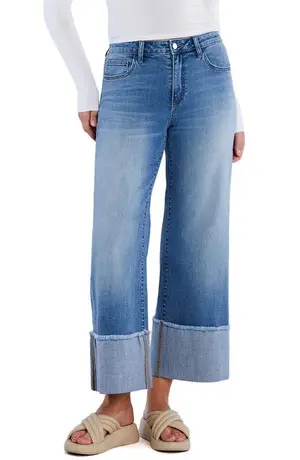 WASH LAB DENIM Issy Cuffed Ankle Wide Leg Jeans - Light Denim