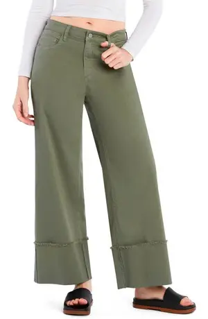 WASH LAB DENIM Issy Cuffed Ankle Wide Leg Jeans - Olive