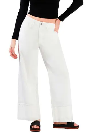 WASH LAB DENIM Issy Cuffed Ankle Wide Leg Jeans - Stone White