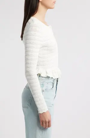 LoveShackFancy Rogan Pointelle Cardigan - Ivory
