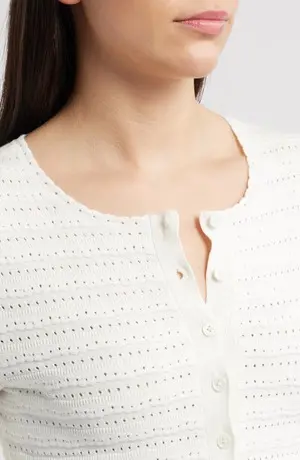 LoveShackFancy Rogan Pointelle Cardigan - Ivory
