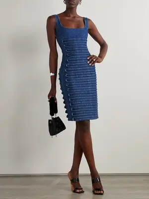 Versace Appliquéd Denim Mini Dress - Blue