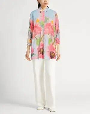 120% Lino Oversized Floral-print Linen Shirt