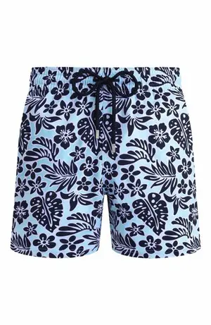 Vilebrequin Jungle Leaves Stretch Short Swim Shorts - Pacific